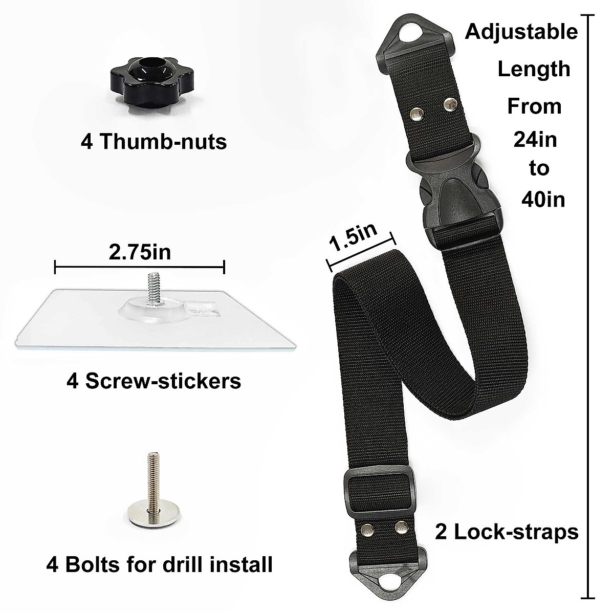 OeckuXIY 2 Pack Trash Can Lid Strap Locks, No Drill Garbage Can Latches, Adjustable Animals Proof Straps Use for Locking Outdoor Waste Bin, Recycling Container, Black