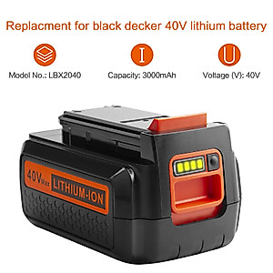 40V Lithium Battery for Black and Decker 3.0Ah Battery Replacement for LBX2040 LBXR36 LBXR2036 LST540 LCS1240 LBX1540 LST136W Compatible with Black Decker 40V Cordless String Trimmer Mower Tools