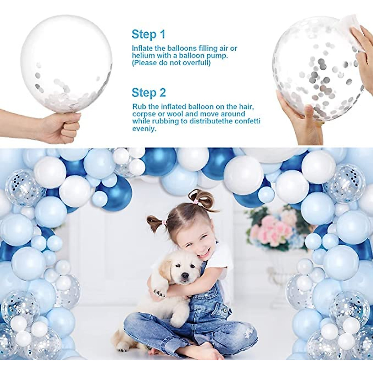 Blue and White Balloons, Blue White Balloon Garland Arch Kit, 102 pcs Pastel Blue White Balloons for Baby Shower Birthday Wedding Party Decorations