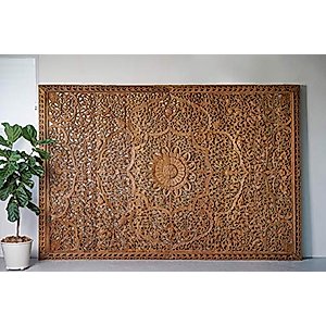Ceiling Wood Carved Wall Mounted Panels Handcrafted Sculpture Handmade in Reclaimed Teak Hardwood from Thailand 144x96 Inches