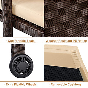 AECOJOY Outdoor Lounge Chairs Set of 2, Outdoor Chaise Lounge with Thickened Cushion and Adjustable Backrest for Poolside Backyard Deck Porch Garden, Brown Rattan with Beige Cushion