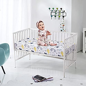 Plushii Crib Sheets for Baby Boys 4 Pack, 28"x 52" Extra Soft Microfiber Crib Sheet Set for Standard Crib & Toddler Mattress Pad, Dinosaur & Elephant & Stars & Navy Blue