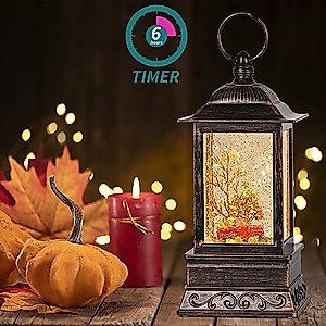 Red Truck Snow Globe Fall Decorations for Home, Thanksgiving Glittering Lighted Lantern Autumn Harvest Decor