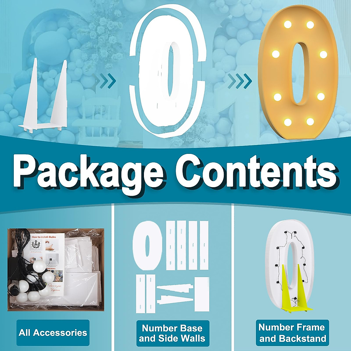 Tongjoy 3FT Light up Numbers 0, Marquee Numbers, Mosaic Numbers for Balloons, Pre-Cut Foam Board Kit for 30th 40th 50th Birthday Party Decor, Marquee Light up Letters, Kids' Mosaic Kits