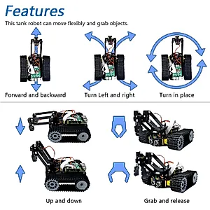 Freenove Tank Robot Kit for Raspberry Pi 4 B 3 B+ B A+, Crawler Chassis, Grab Objects, Ball Tracing, Line Tracking, Obstacle Avoidance, App Control, Camera, Servo (Raspberry Pi NOT Included)
