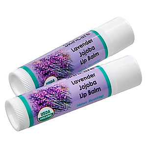 2-Pack Organic Lavender Lip Balm -USDA Certified Organic. 70% Organic Jojoba Oil, Organic Beeswax, Soothes and Softens Dry, Cracked, and Sensitive Lips, Natural Lavender Scent No Taste, 0.15 oz/4.6 gm