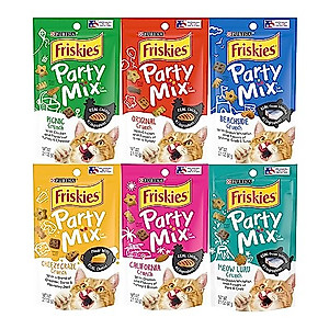 Friskies Party Mix Crunch Variety Pack (6 Fun Flavors 2.1 oz each) - Picnic, Beachside, Cheezy Craze, Original, California Dreamin', and Meow Luau
