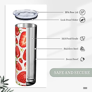 AFHYZY 20 oz Tumbler Reusable Coffee Travel Mug with Lids and Straws, Insulated Coffee Cups Leak Proof 20oz Stainless Steel Water Bottles Skinny for Work, Women, Sports - Strawberry