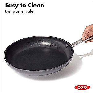 OXO Good Grips Pro 12" Frying Pan Skillet, 3-Layered German Engineered Nonstick Coating, Dishwasher Safe, Oven Safe, Stainless Steel Handle, Black