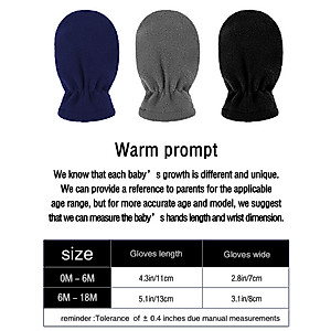 SATINIOR 3 Pairs Baby and Toddler Winter Mittens Kids Fleece Warm Mittens for Baby Boy Girl (Black, Navy Blue, Grey, 6-18 Months)