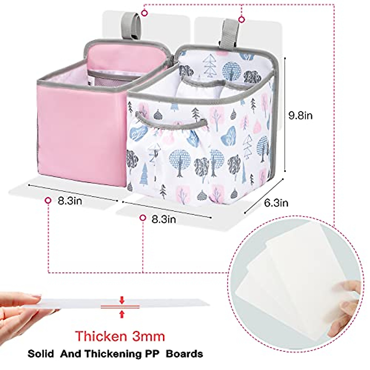 Hanging Diaper Caddy Organizer,Baby Diaper Organizer Bag Storage for Baby Essentials- Baby Diaper Stacker for Crib,D02 PINK