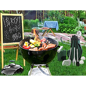 POLIGO 7PCS Golf-Club Style BBQ Tools Set Grilling Tools with Rubber Handle - Stainless Steel Grill Accessories for Outdoor Grill Set Premium Grill Utensils Set Fathers Day Birthday Gifts for Men Dad