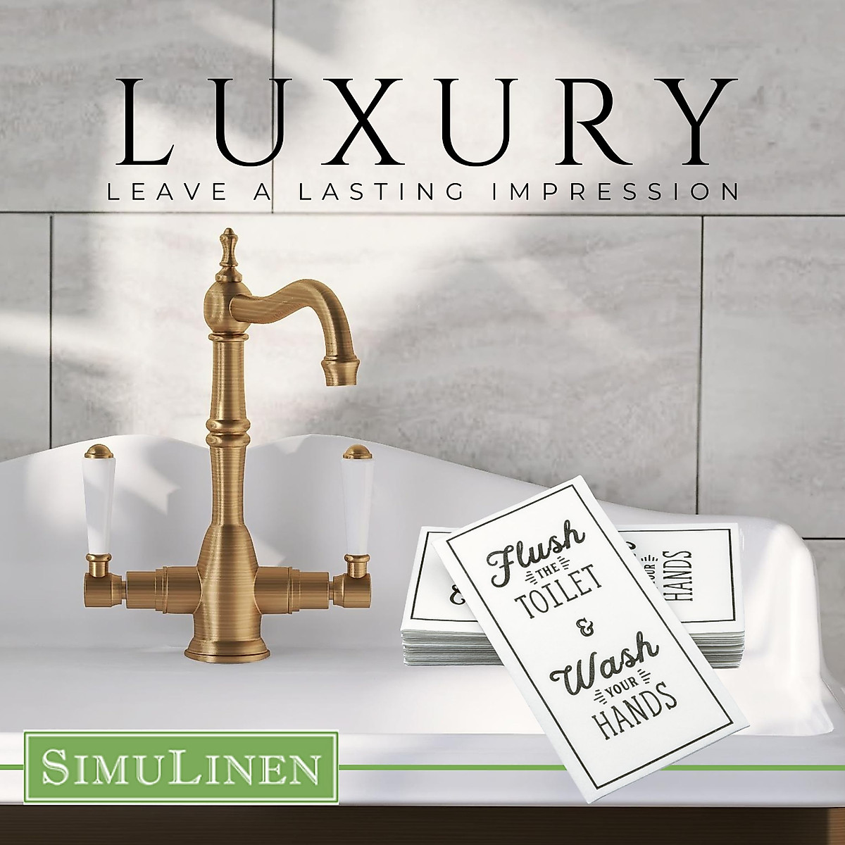 Wash Your Hands, Cheeky Disposable Guest Hand Towels for Bathrooms –- Linen-Feel Paper Towels, Cloth-Like Texture, Single-Use - Size: 12x17” Unfolded & 8.5x4” Folded 25ct By SimuLinen