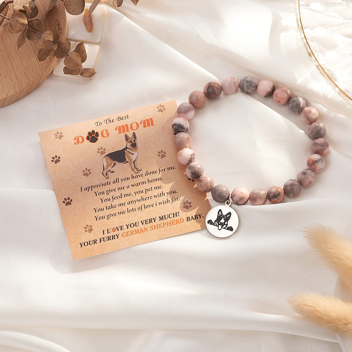 JOGDIAM Dog Mom Gifts for Women, Dog Gifts for Dog Lovers with Gift Message Card, German Shepherd Gifts Dog Mom Bracelets for Mom, Grandma, Daughter, Wife, friend, Friends