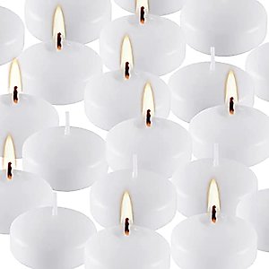 10 Hour Floating Candles, 3” White Unscented Dripless Wax Discs, for Cylinder Vases, Centerpieces at Wedding, Party, Pool, Holiday (24 Set)