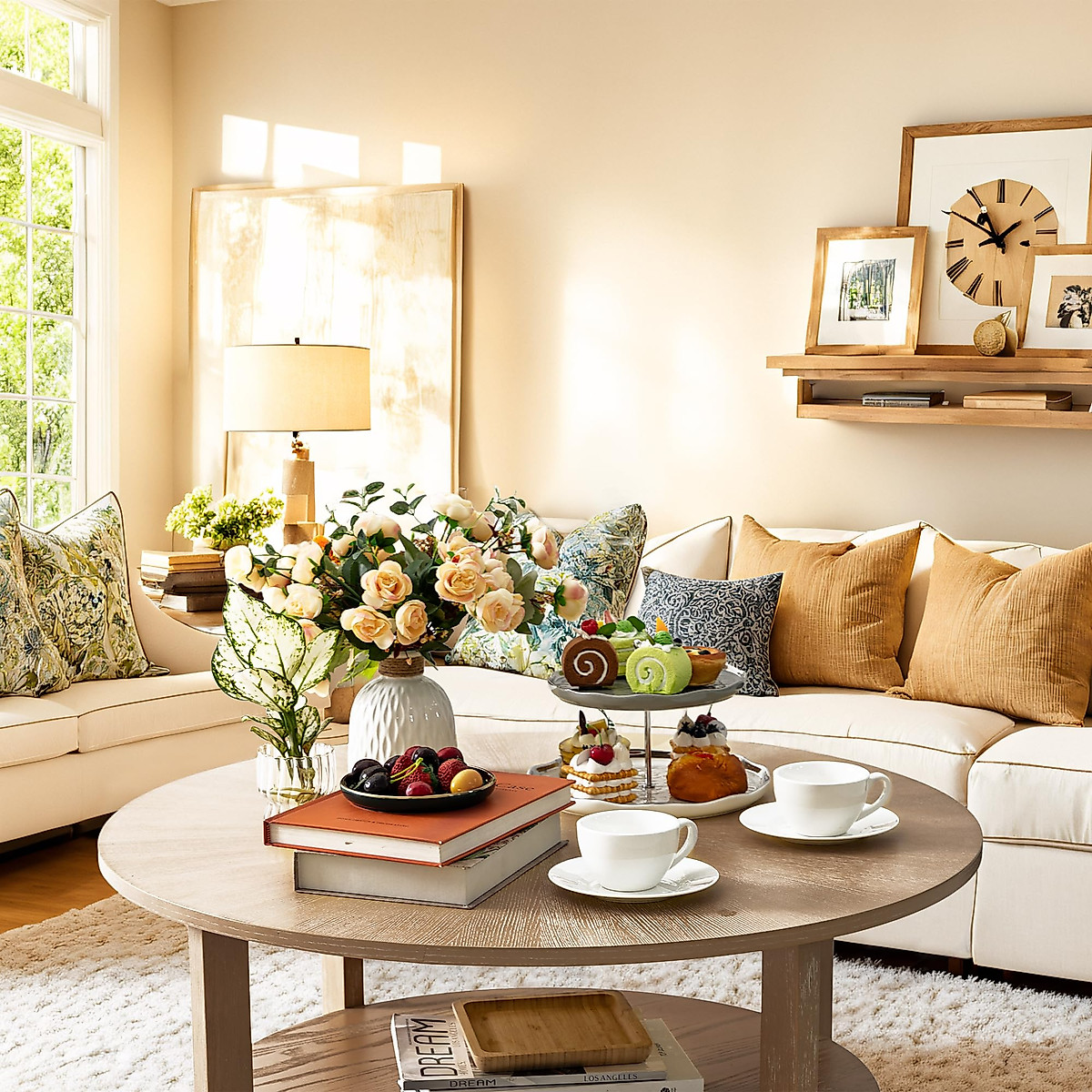 YESHOMY 35.5" Modern Round Coffee Table with Storage Shelf, 2-Tier Wood Coffee Table, Small Space Solution for Living Room Furniture, Easy to Assemble, Espresso