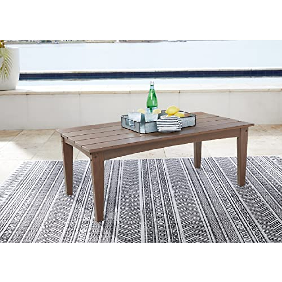 Signature Design by Ashley Emmeline Outdoor HDPE Patio Coffee Table, Brown
