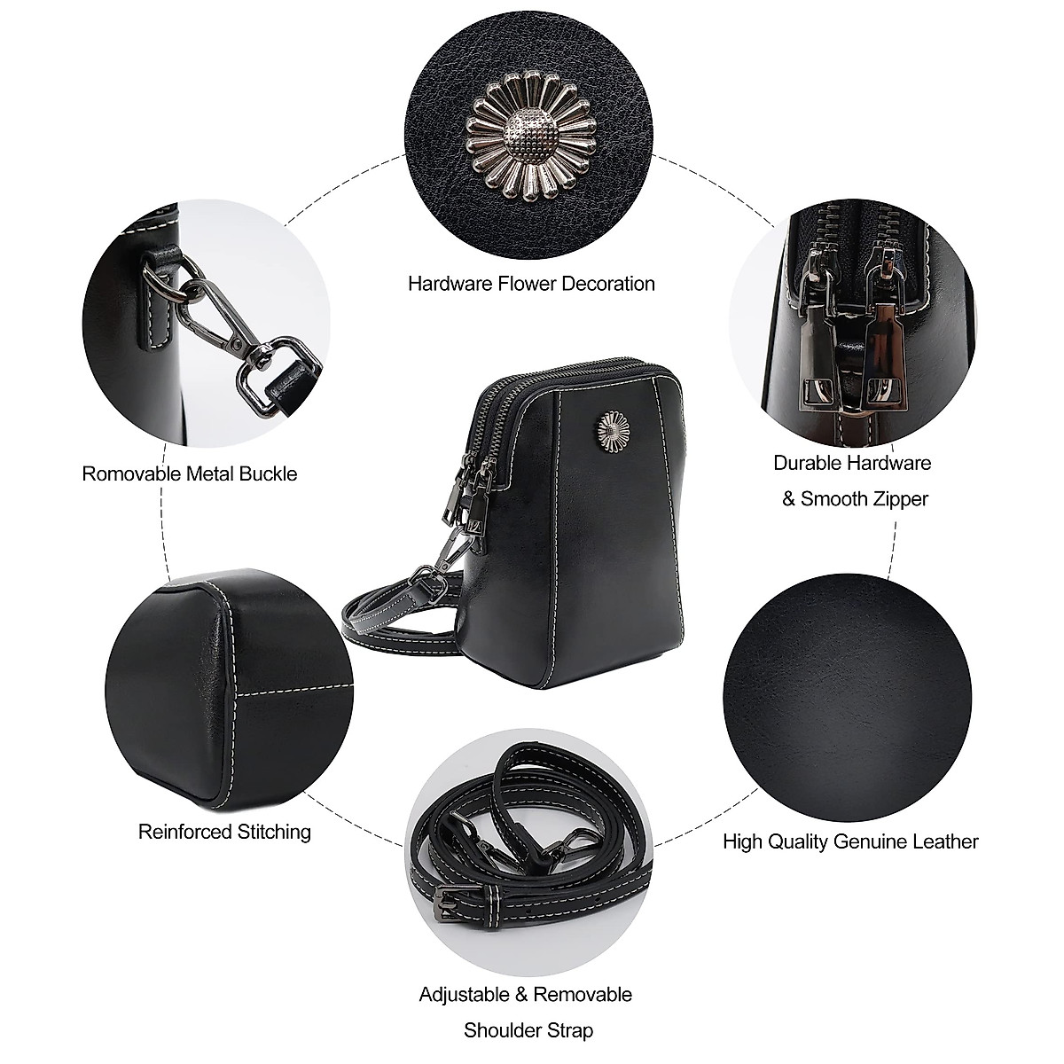 DE'EMILIA CONCEPT Genuine Leather Cell Phone Crossbody Bag for Women, Small Wallet Purse, Lightweight Handbag for Teen Girls