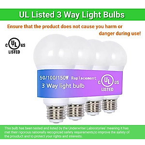 TJBB UL Listed 4-Pack 3 Way Light Bulbs Soft White 3000K 50 100 150 Watt Equivalent, Perfect for Reading, Standard A19 Indoor Led Bulb, 5/10/15 Watt Energy Efficient Bulb