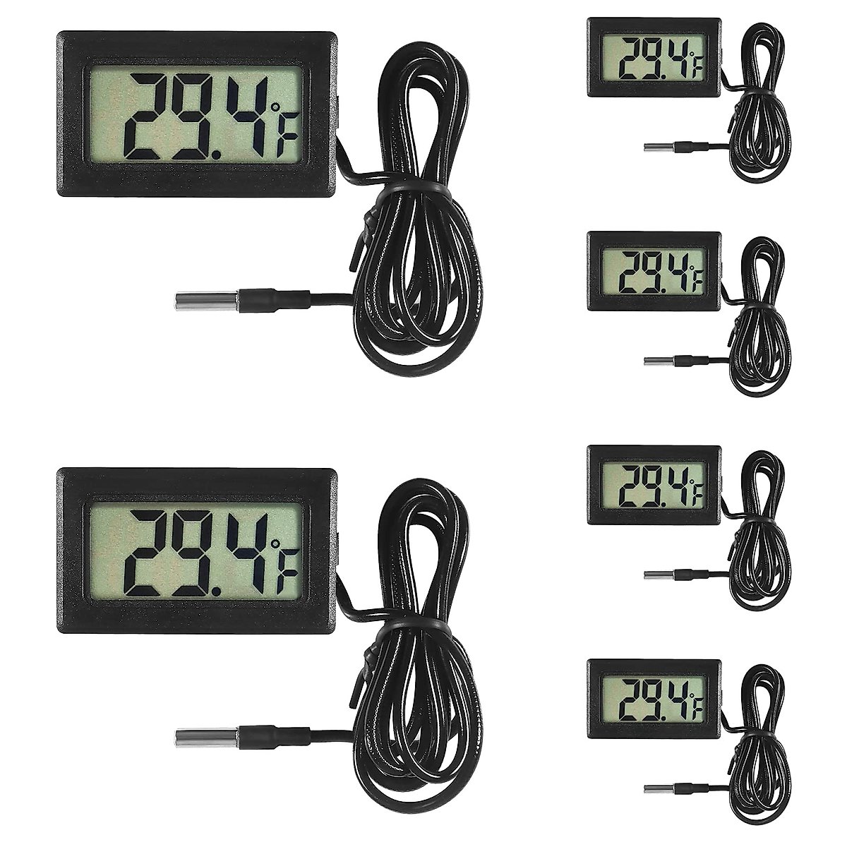 Alinan 6pcs Embedded Digital LCD Thermometer Temperature Monitor with External Probe for Fridge Freezer Refrigerator Aquarium (Fahrenheit) Black 1 Meter