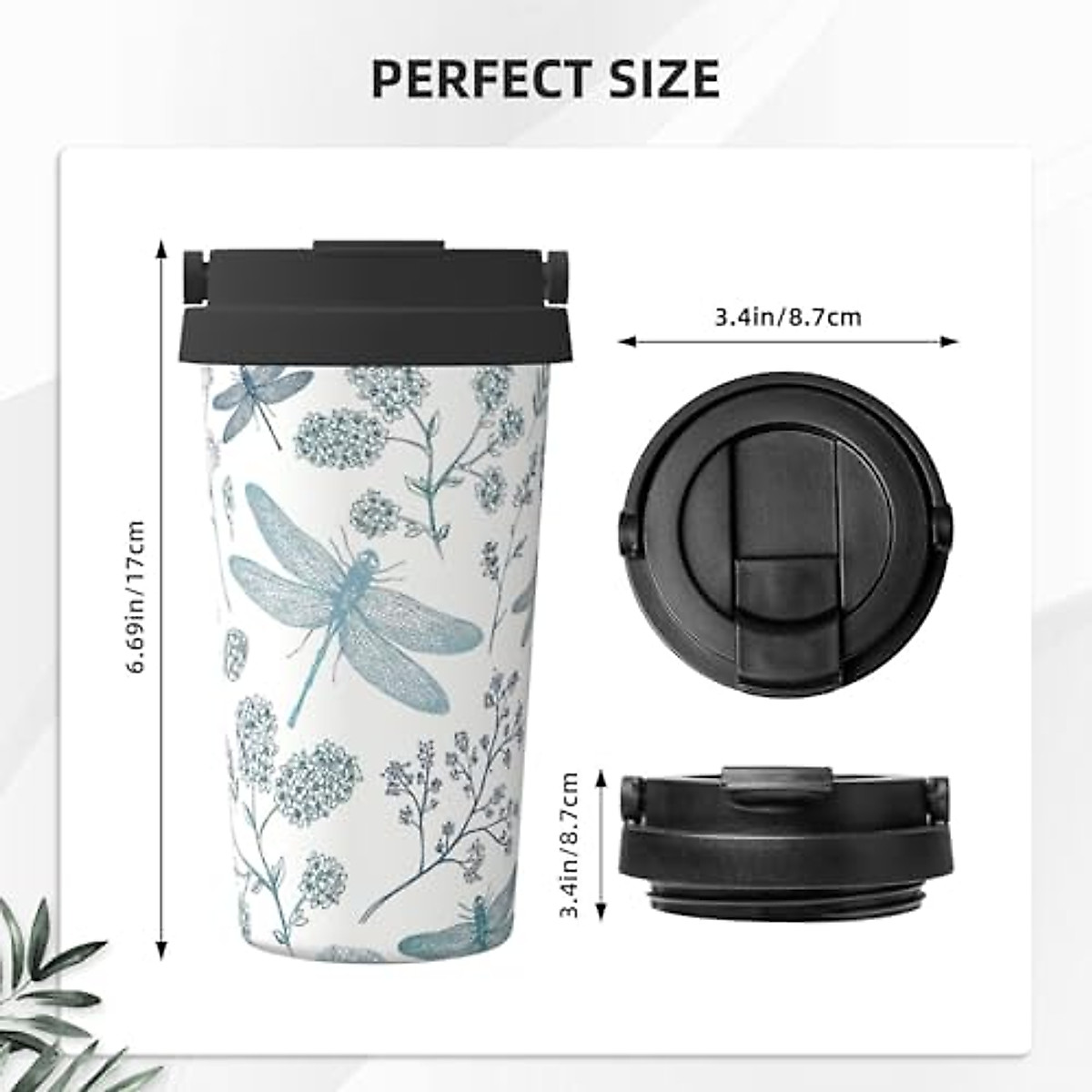 WANGXUEE Dragonfly Flower Print 500ml Stainless Steel Travel Tumbler Double Wall Vacuum Insulated Coffee Mug