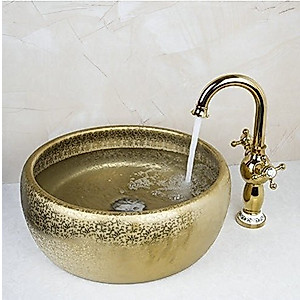 GOWE Polished Golden Kitchen Swivel Tap+Bathroom Sink Washbasin Ceramice Lavatory Bath Sink Set Torneira Tap Mixer Faucet