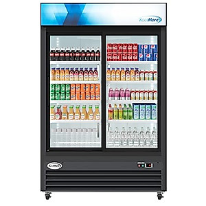 KoolMore MDR-2D-GSLD Commercial Glass 2 Door Display Refrigerator Merchandiser - Upright Beverage Cooler with LED Lighting - 45 Cu. Ft., Black