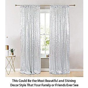 Sequin Curtains 2 Panels Silver 2FTx8FT Sequin Photo Backdrop Silver Sequin Backdrop Curtain Pack of 2-1011E
