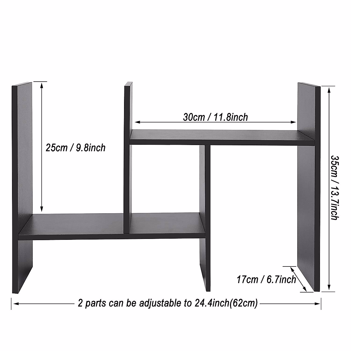 Hossejoy Desktop Organizer Office Storage Rack Adjustable Wood Desk Organizer Display Shelf, Countertop Bookcase Desktop Bookshelf- Free Style Double H Display, Black