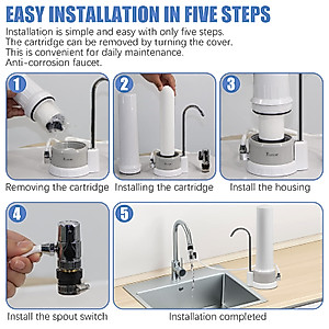 RUN.SE Countertop Water Filter System, Easy Install Water puriter, Sink Water Faucet, Alkaline Material Filter Machine (1 Filter Included)