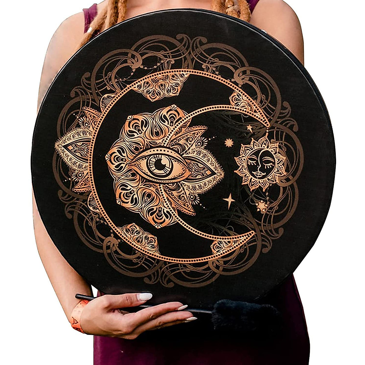 FIRLAR Shaman Drum,10 Inch Hand Drum With Drum Stick, Instrumental Shaman Alchemy Moon Drum, Sound Healer Shaman Drum For Spiritual Music, Reflection Meditation