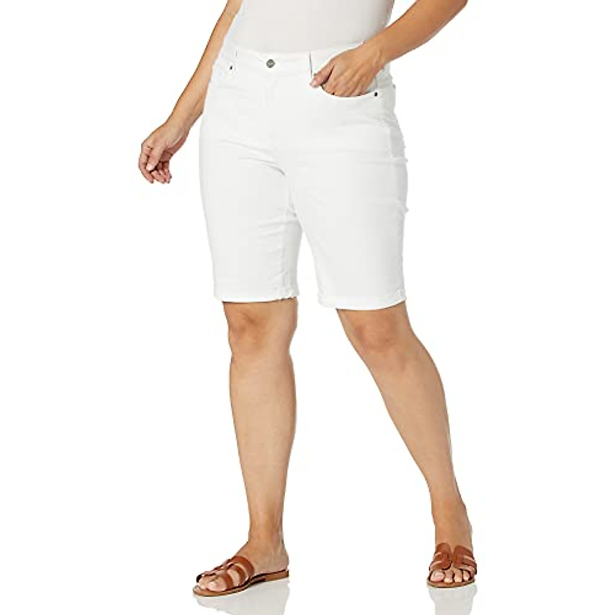 NYDJ womens Plus Size Briella Jean With Roll Cuffs | Slimming & Flattering Fit Shorts, Optic White, 18 US