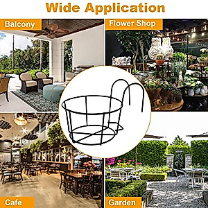 6 Pcs Round Hanging Railing Planters Basket, Metal Flower Pot Holder, Planter Potted Stand Iron Rack Fence Support Stand Shelf with Detachable Hook for Balcony, Garden, Indoor and Outdoor, Black