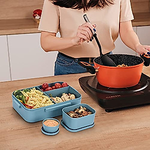 Versatile Spill Proof Bento Box, 2045ml Wheat Straw Lunch Bento Box 5-Compartment Lunch Container +Utensil Case Set, Unbreakable BPA-Free Lunch Box, Easy Open for School, Work, Picnic -Green