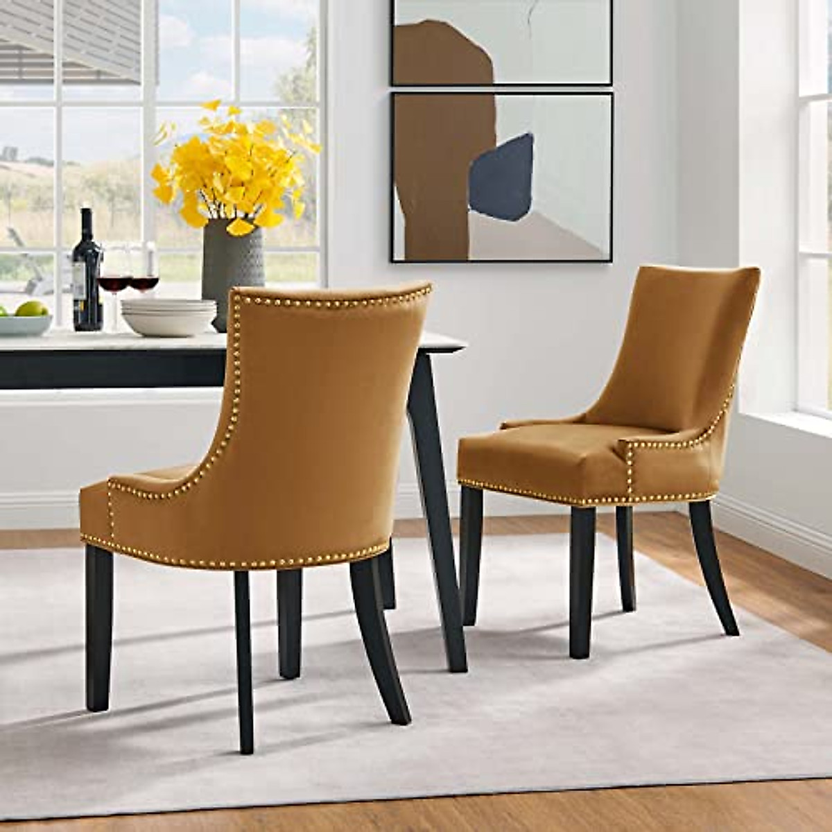 Modway Marquis Performance Velvet Set of 2 Dining Chair, Cognac