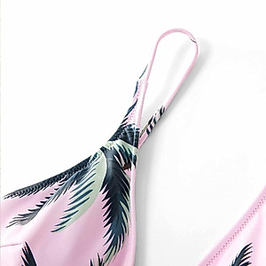 IFFEI Mommy and Me Swimsuits One Piece Monokini Bathing Suits Coconut Tree Printed V Neck Family Matching Swimwear Pink Men: M