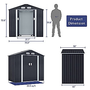 HOGYME 7' x 4.2' Metal Outdoor Storage Shed, Galvanized Steel Garden Shed & Outdoor Storage Suitable for Lawn Mower Bike, Backyard Tool Shed with Lockable/Sliding Door and Stable Base, 4 Vents, Gray