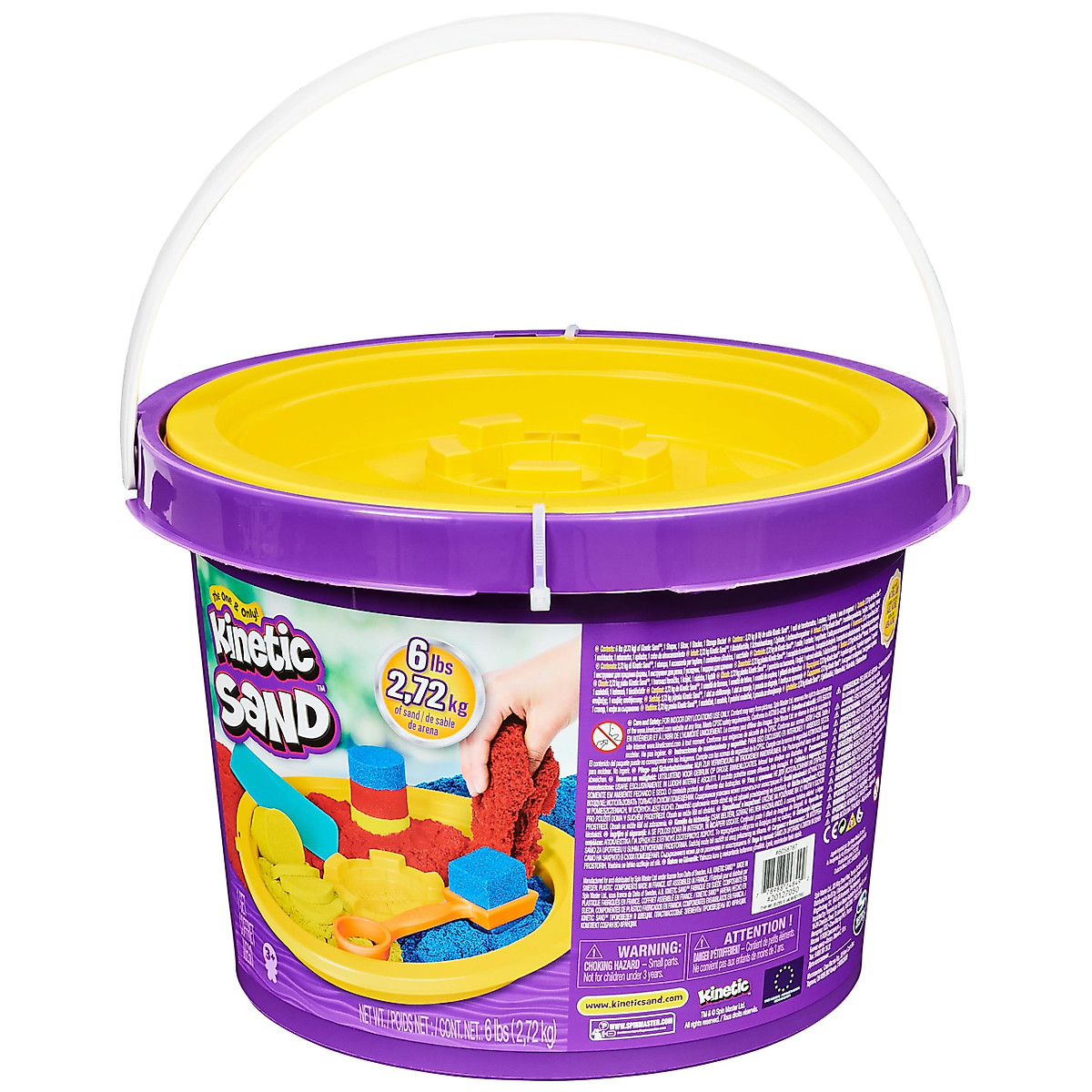 Kinetic Sand, 6lbs Bucket with 3 Colors of All-Natural and 3 Tools, Play Sand Sensory Toys for Kids Ages 3 and up