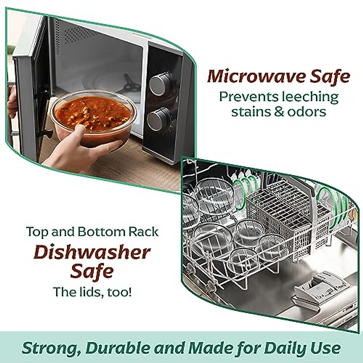 Fusion Gourmet 6 pc Round Glass Food Storage Containers with Lids - Leakproof Meal Prep Container Set (3 Large & 3 Small, Green)