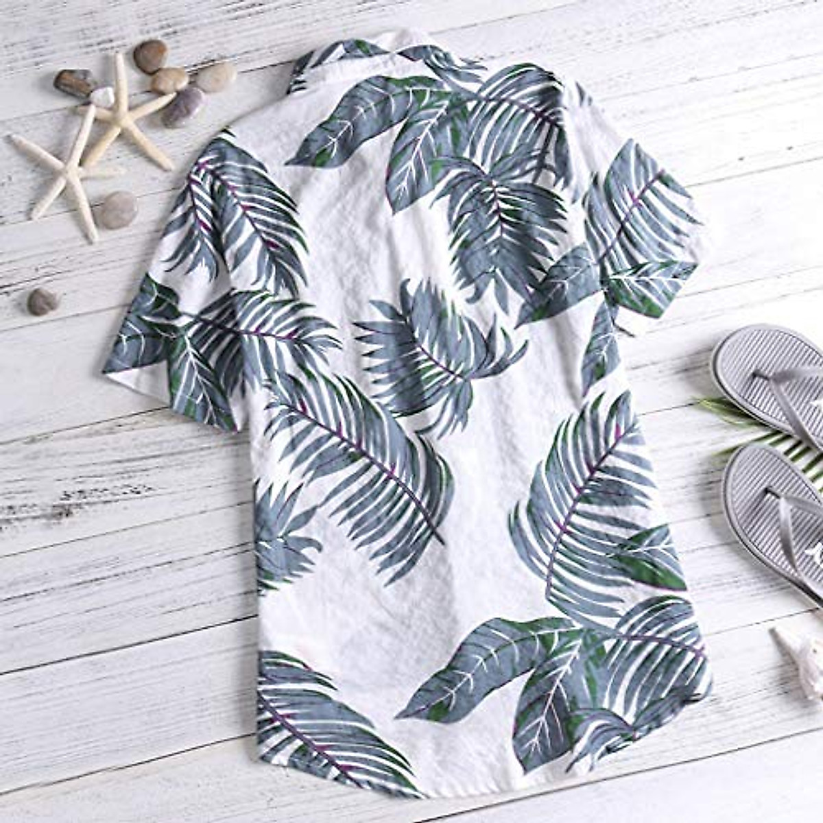 YOMXL Men's Classic T-Shirt Casual Button Print Hawaii Beach Tops Casual Short Sleeve Tee Lapel Top Gray