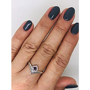 Koral Jewelry Cut Square Amethyst Stone Ethnic Ring 925 Sterling Silver Vintage Boho Chic (8)