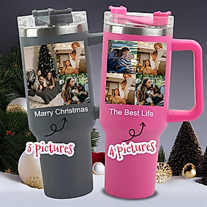 Personalized 41oz Photo Tumbler with Handle & Straw Lid Custom Coffee Tumbler Stainless Steel Travel Mugs,Customized Picture Water Bottle for Woman Man Birthday Halloween Personalized Gifts