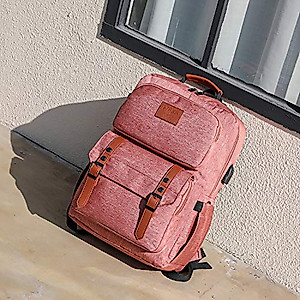 HFSX Laptop Backpack Women Men College Backpacks Bookbag Vintage Backpack Book Bag Fashion Back Pack Anti Theft Travel Backpacks with Charging Port fit 15.6 Inch Laptop Pink