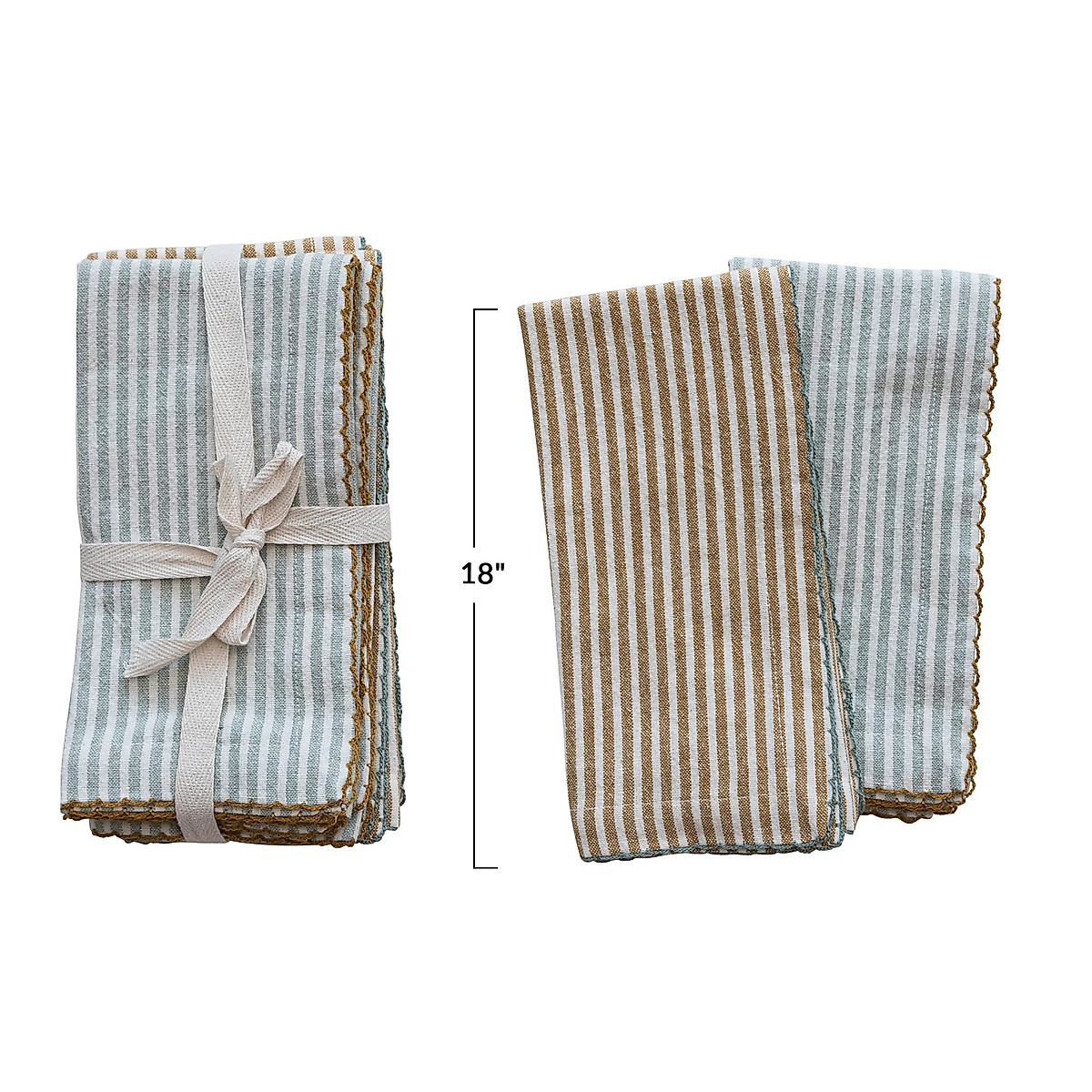 Creative Co-Op Square Cotton Scalloped Edge and Stripes, Set of 4, 2 Colors Napkin, Multi