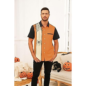 Funny Halloween Shirts for Men Adult Scary Button Up Halloween Bowling Shirts