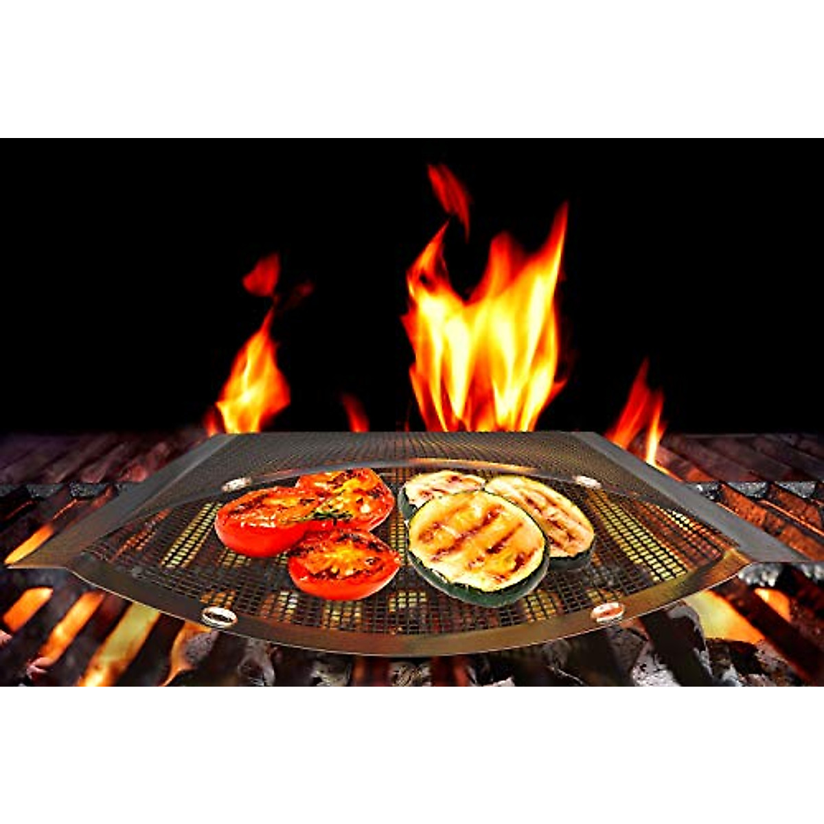 Skywin Mesh Grill Bags 11 x 9 inches - Non Stick Temperature Resistant PTFE Reusable Mesh Barbecue Pouches for Easy BBQ Grilling of Onions Peppers Vegetables Shrimp and More (4 Bags)