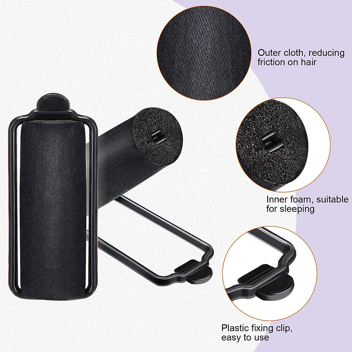 40 Pieces Sponge Hair Rollers Satin Rollers Silk Foam Rollers Women Hair Curlers with Duck Teeth Clips for Hairdressing Styling(0.98 Inch,Black)