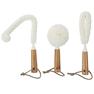 Lily's Home Decanter Cleaning Brush Set with Bamboo Handles, Glassware Cleaning Brushes for Hard to Reach Areas, Ideal for Champagne Flutes, Beer Mugs, Baby Bottles and Narrow Neck Goblets (Set of 3)