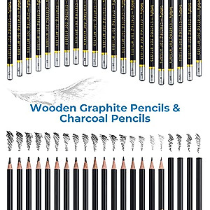Bellofy Artist Drawing Set Sketching Drawing Kit -100 Sheet Sketchbook - Variety of Sketch/Charcoal Pencils Set for Drawing - Shading Pencils For Sketching from 3H-12B - 30 piece - Erasers & Sharpener