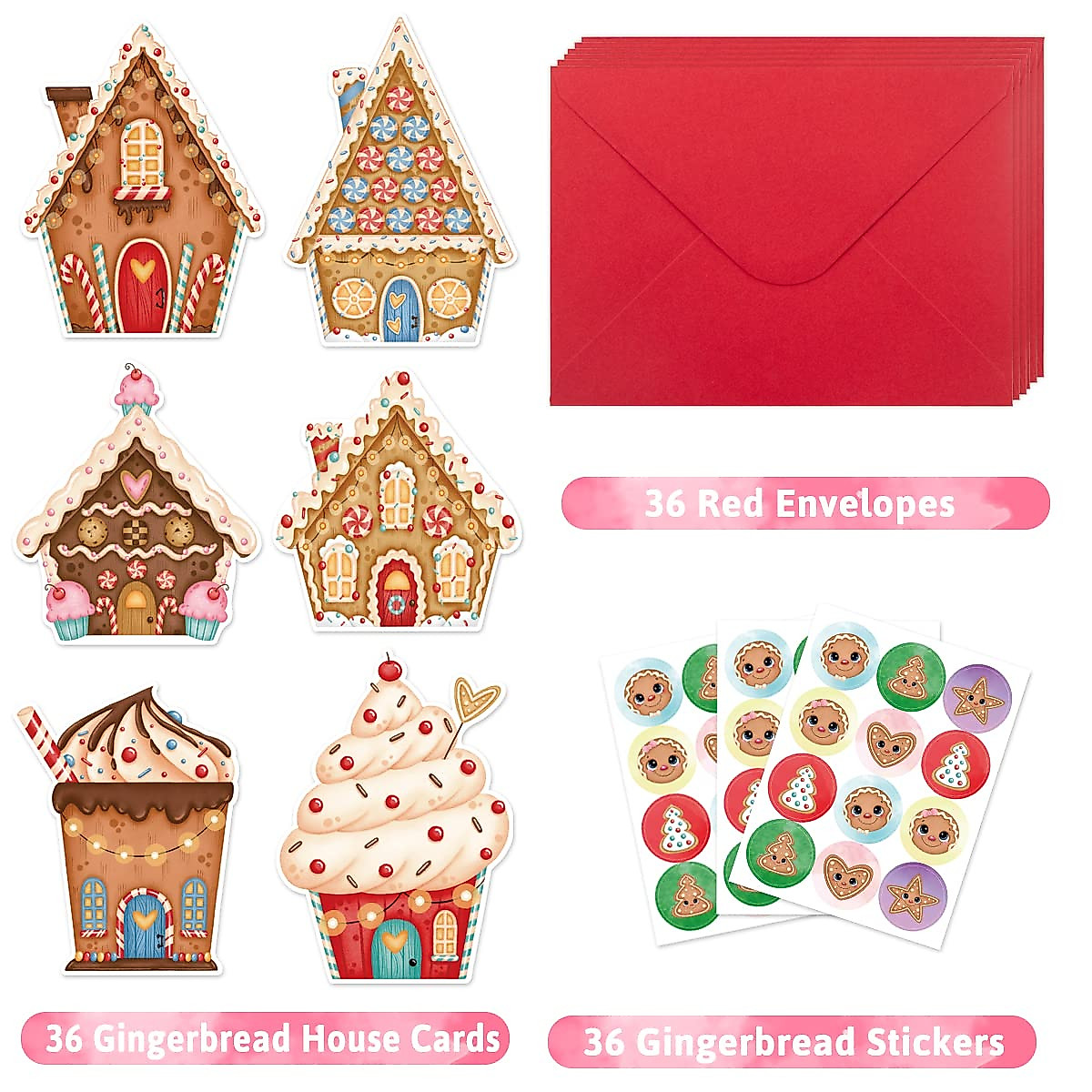 ceiba tree 36Pcs Christmas Gingerbread House Cards Festive Winter Holiday Greeting Cards with Envelopes and Stickers Die Cut